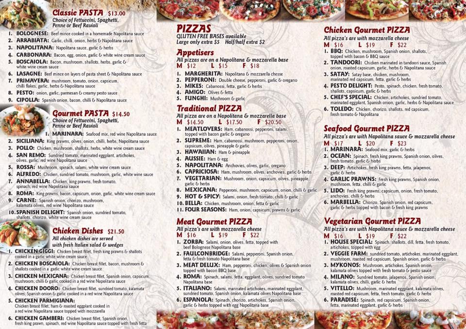 Menu at La Bello Pizzeria Cooking with Passion, Faulconbridge