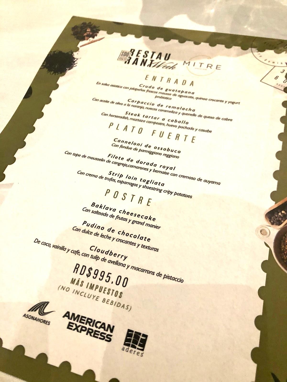 Menu at Mitre pub & bar, Santo Domingo, C. José Amado Soler