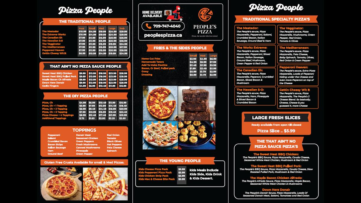 Menu at People's Pizza restaurant, St. John's