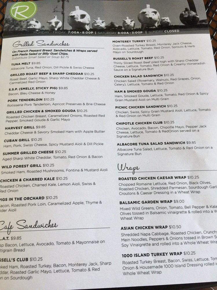 Menu at Russell's Cafe & Bakery, Fenton