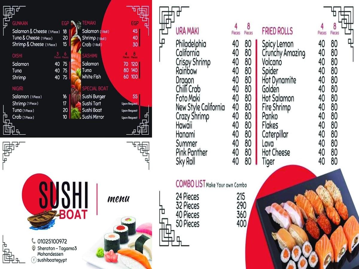 Menu au Sushi Boat restaurant, Nouveau Caire