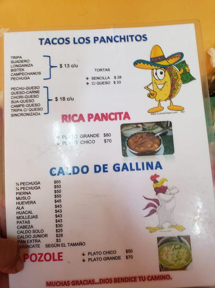 Menu at Tacos “Los Panchitos” restaurant, Mexico City