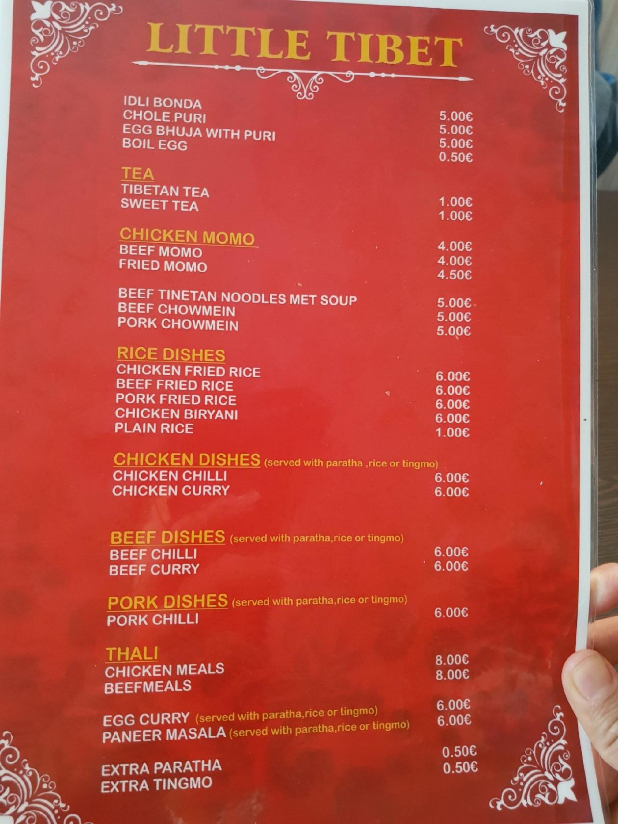 Menu at Little Tibet Cafè, Antwerp