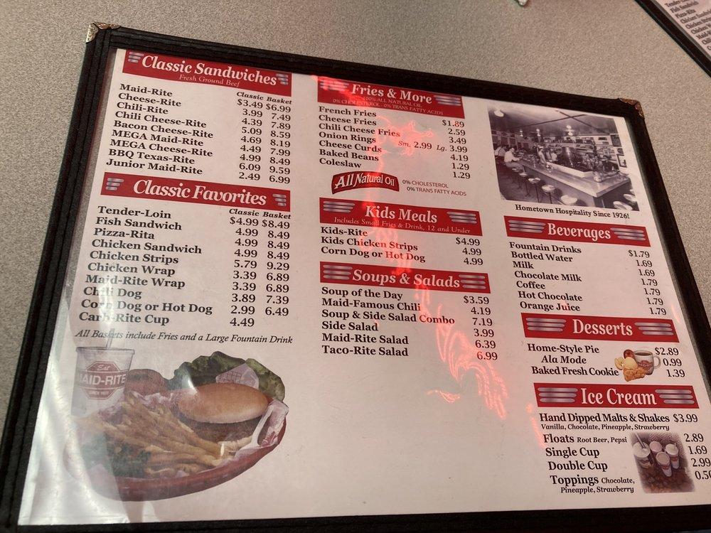 Menu at Maid-Rite restaurant, Dubuque