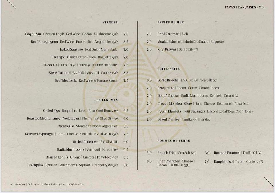Menu at Maison Mes Amis restaurant, Chesterfield