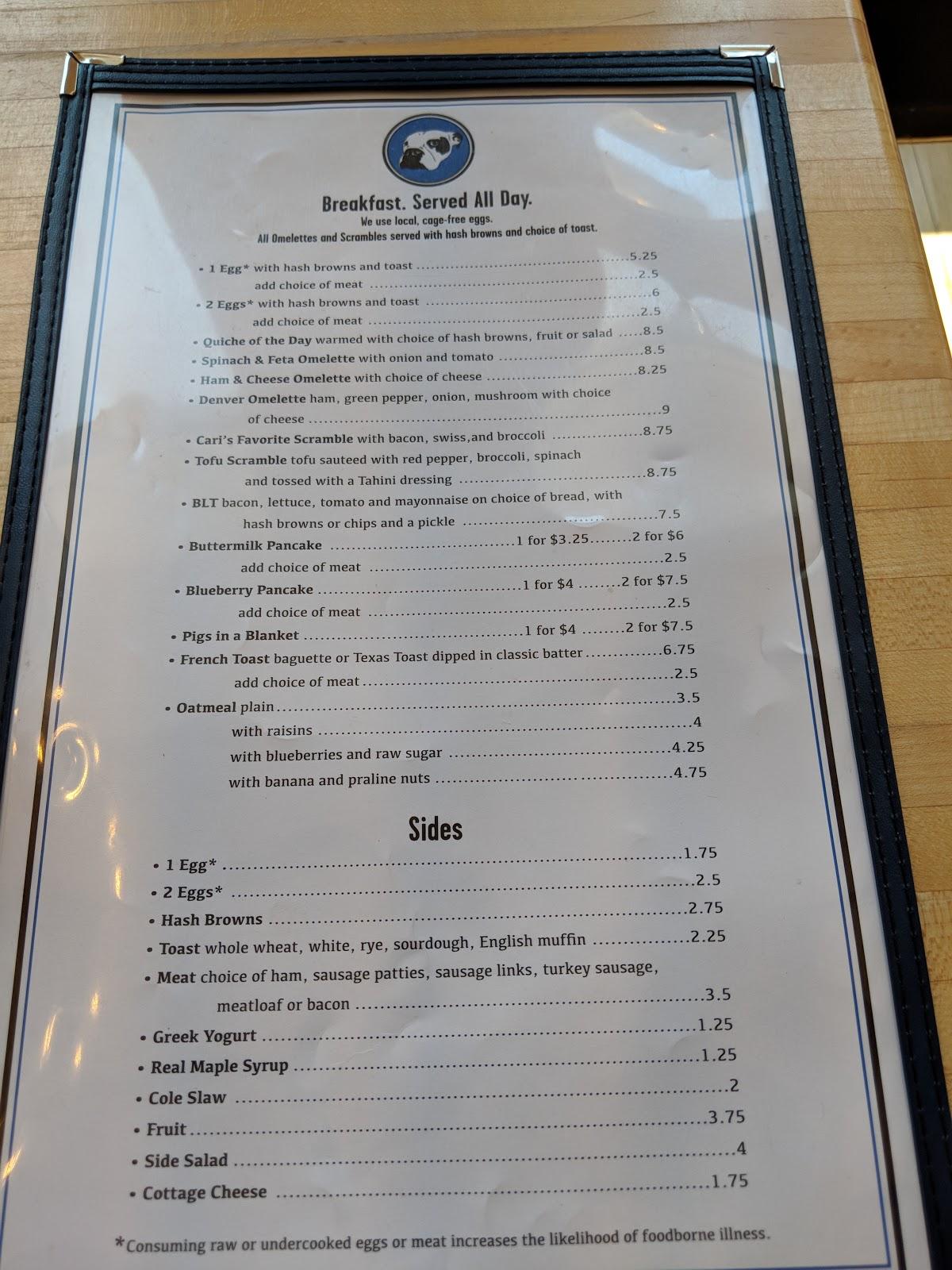 Menu at Ogden's North Street Diner restaurant, Madison