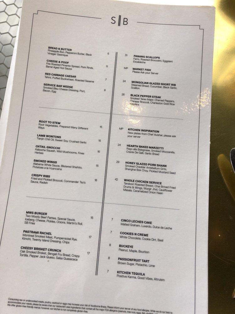Menu at Service Bar, Columbus, Courtland Ave