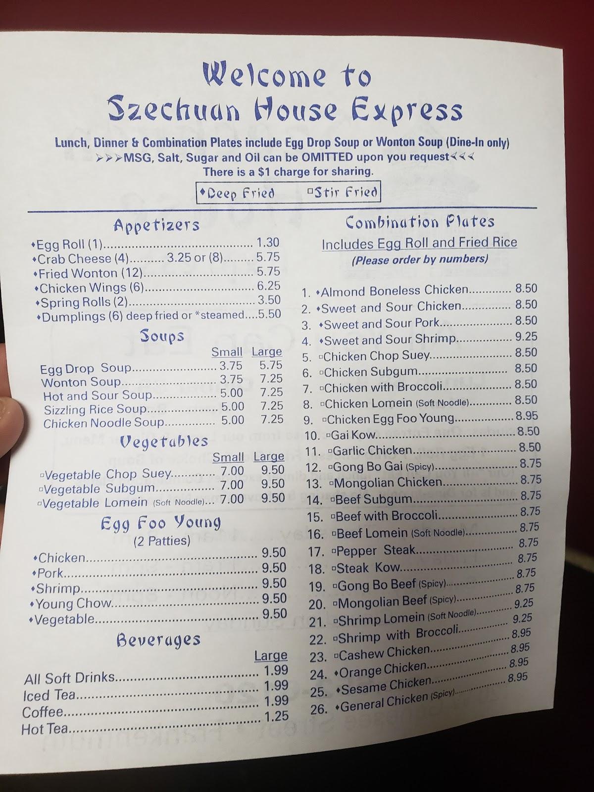 Menu at Szechuan House restaurant, Frankenmuth