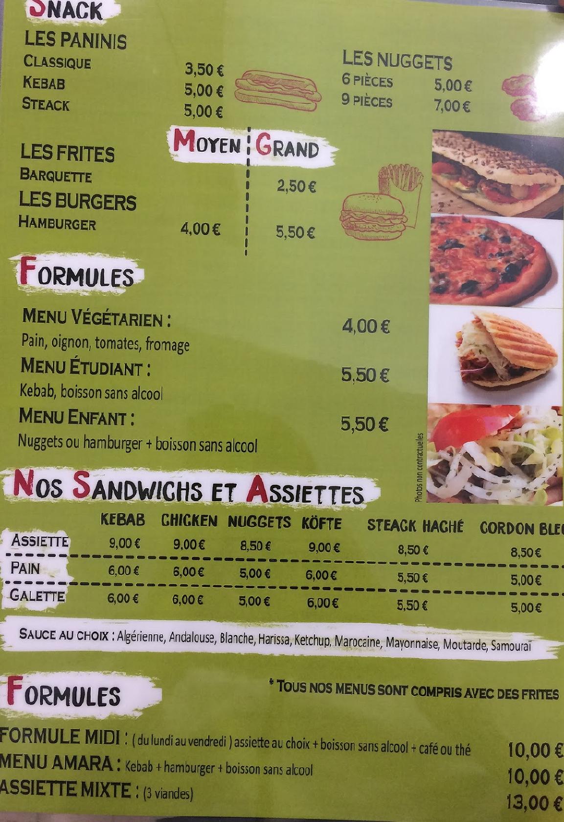 Carta del café Jiyan Kebab, Quimperlé