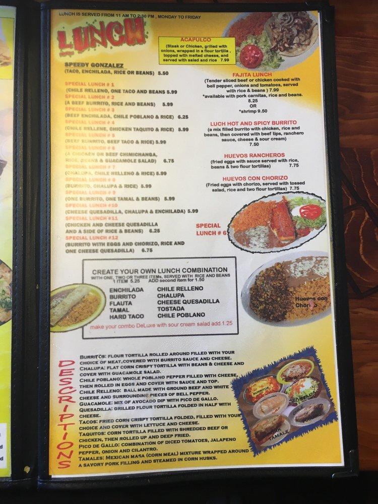 Menu at Azteca Mexican Restaurant, Akron