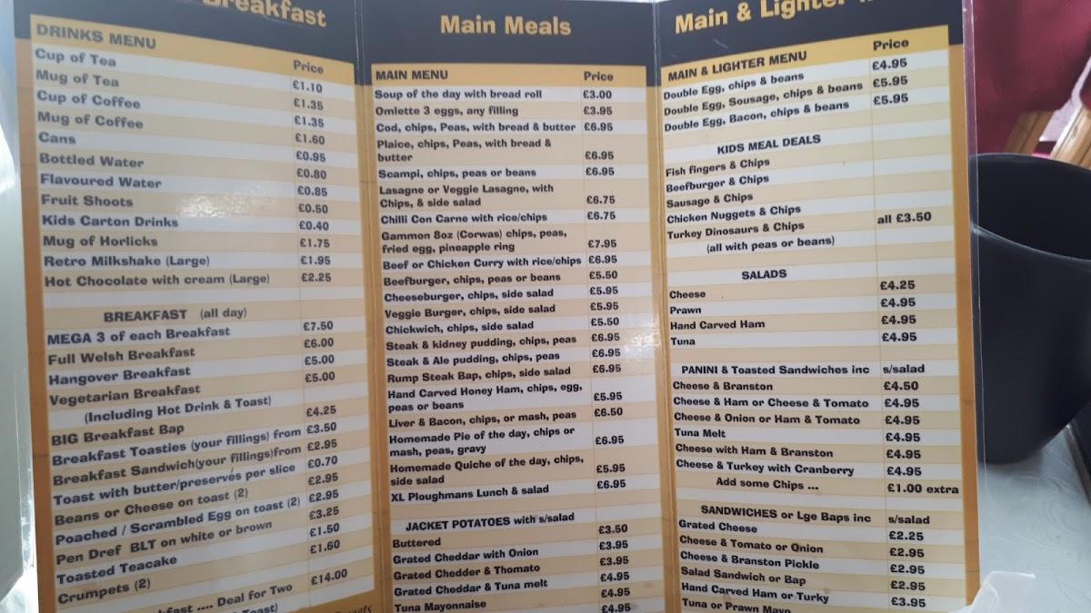 Menu at Caffi Pen y Dref Cafe, Amlwch
