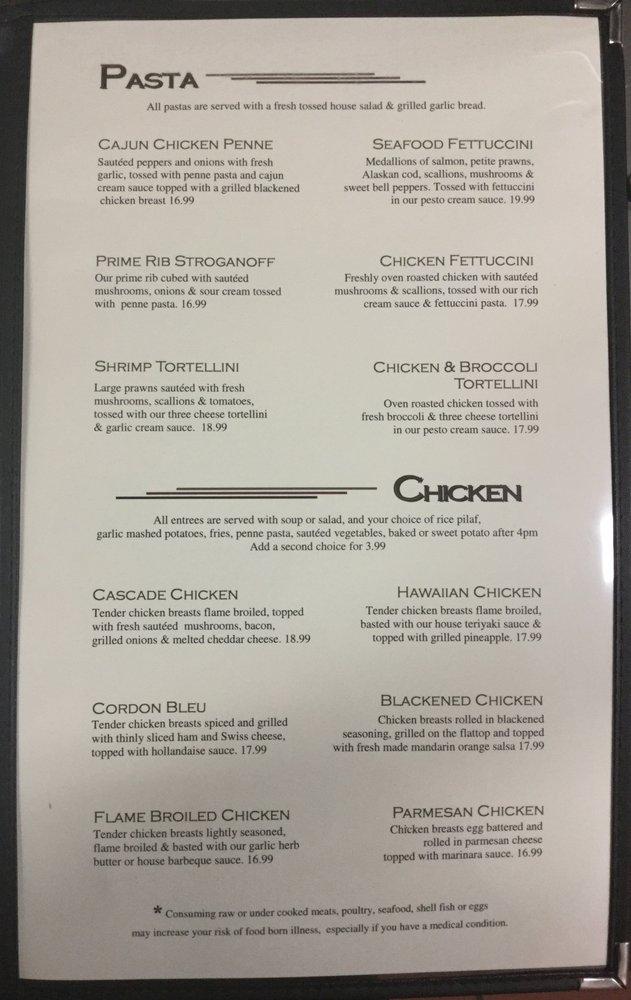 Menu at Cascade Grill steakhouse, Albany