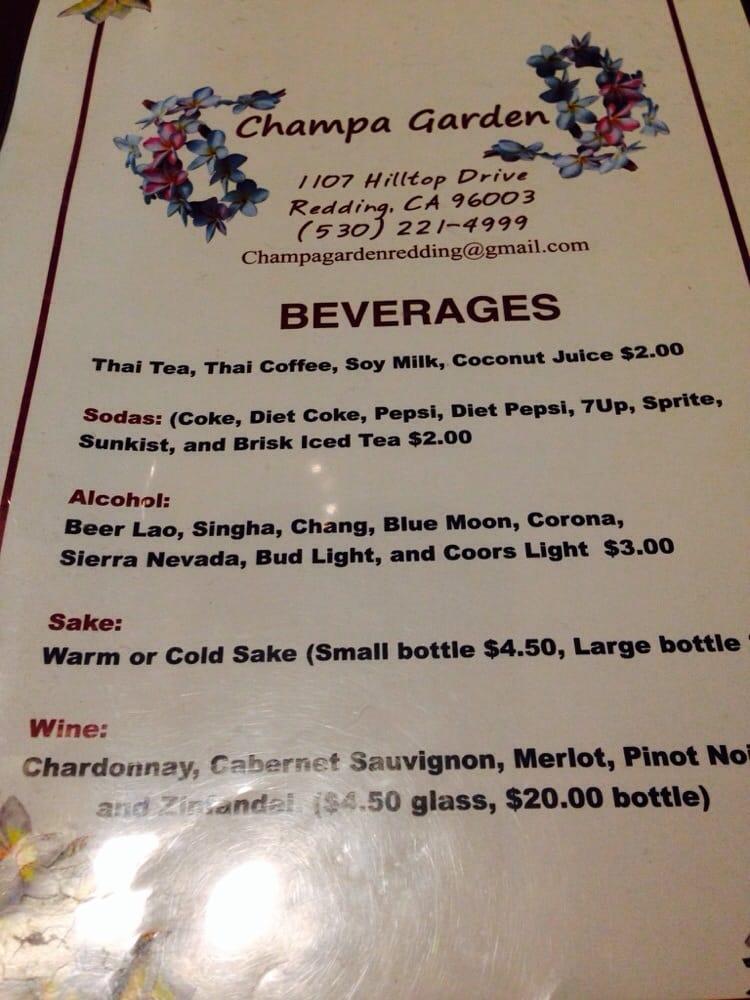 Menu at Champa Garden Restaurant, Redding