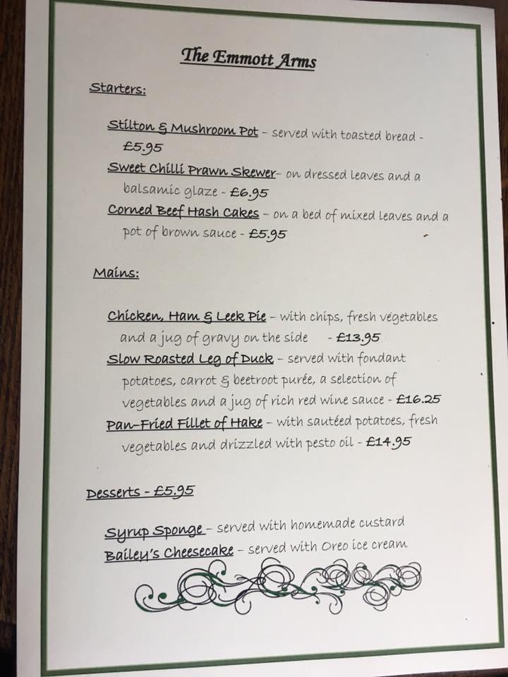 Menu at Emmott Arms pub & bar, Colne, Emmott Arms