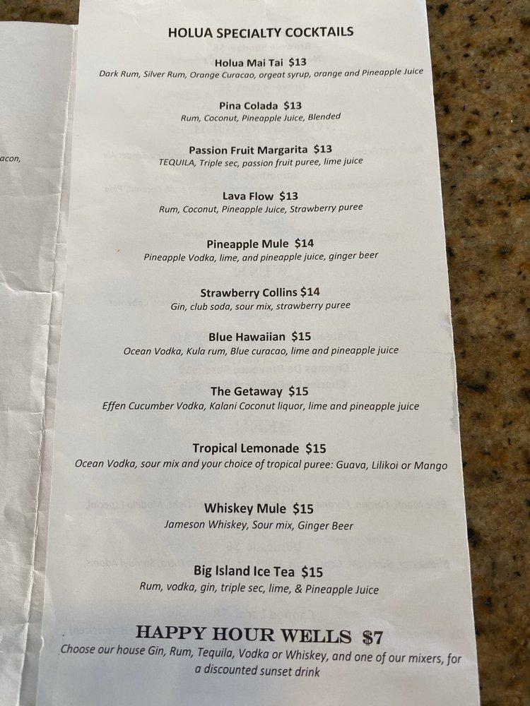 Menu at Holua Poolside Bar & Lounge, Holualoa