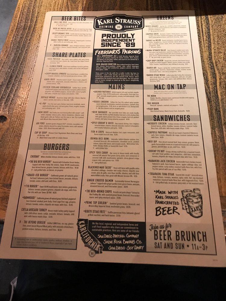Menu at Karl Strauss Brewing Company pub & bar, Temecula