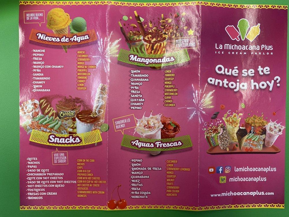 Menu at La Michoacana Plus, Sacramento