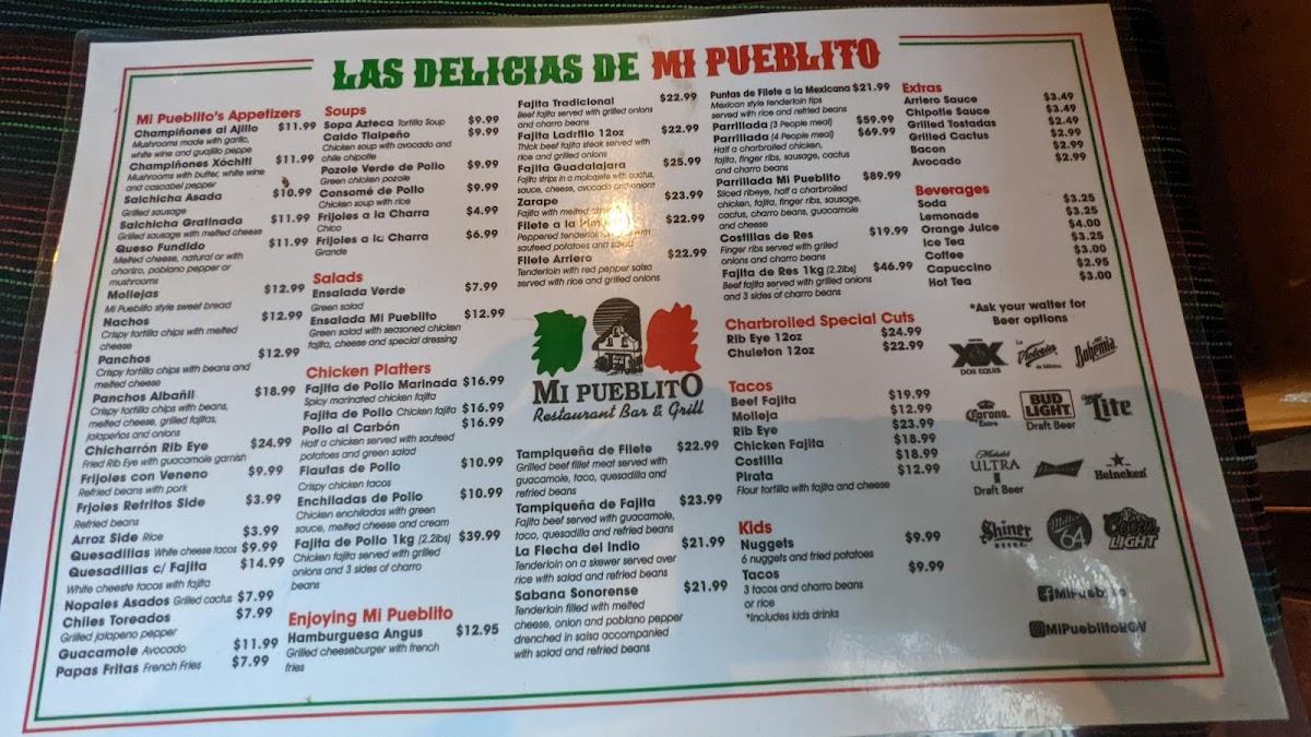 Menu at Mi Pueblito Restaurant Bar and Grill, Brownsville, Pablo Kisel Blvd