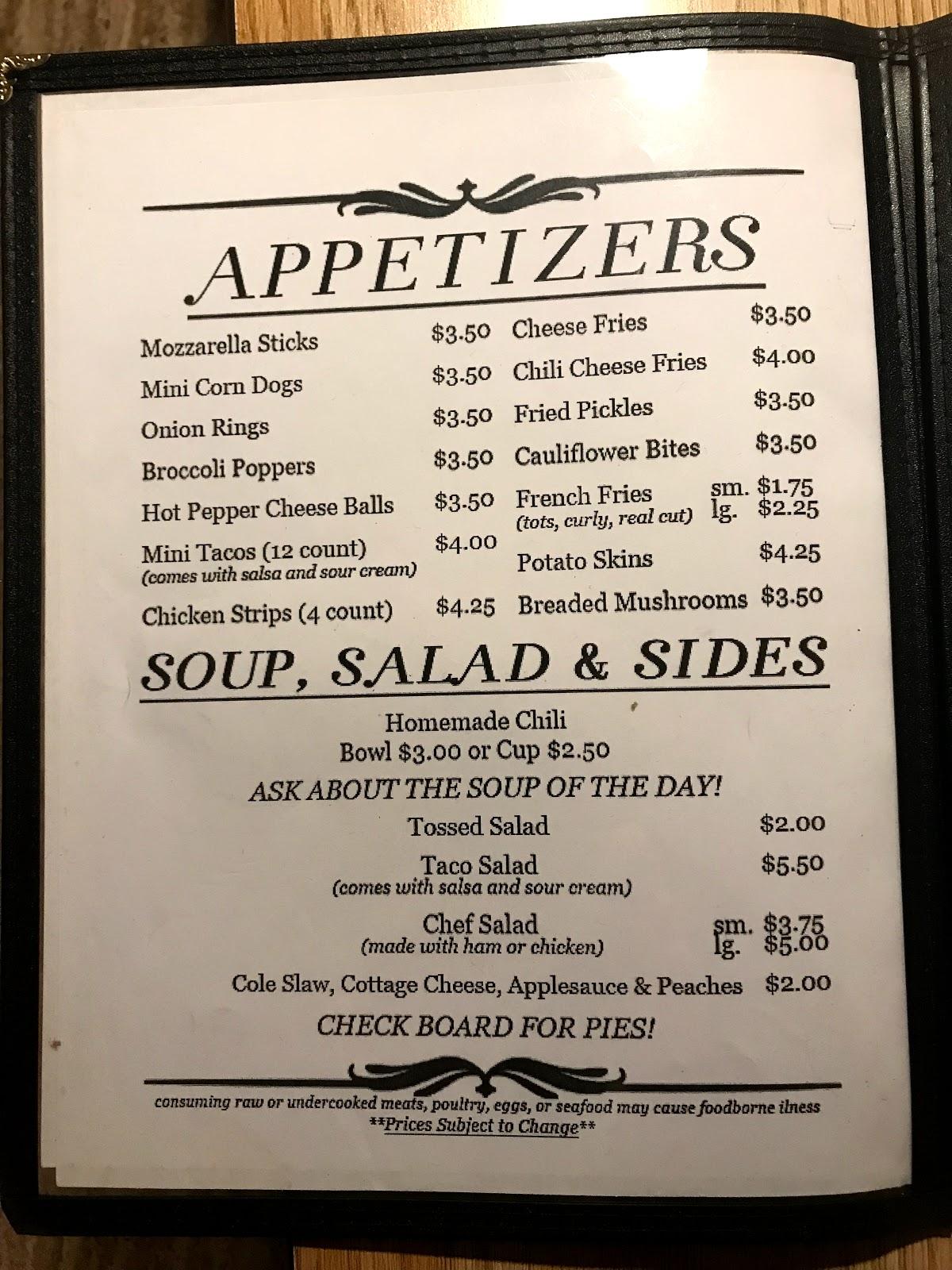 Menu at My Place restaurant, Spencerville