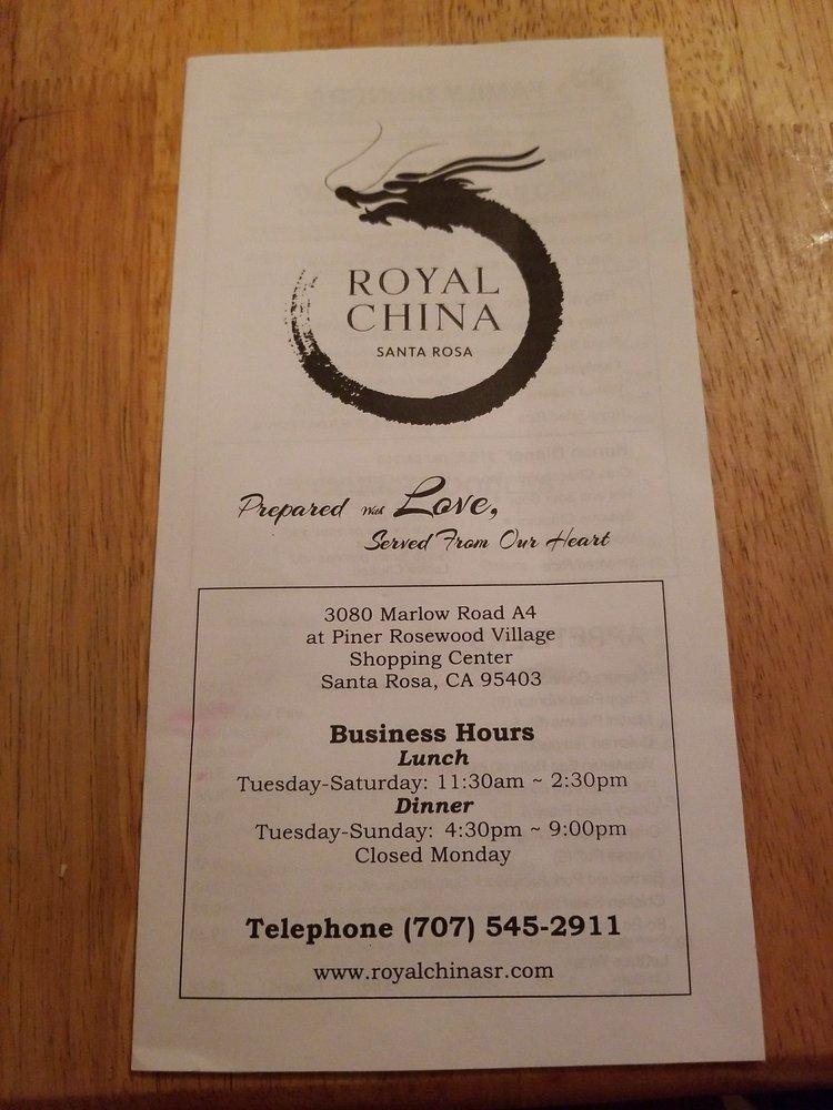 Menu at Royal China Restaurant, Santa Rosa