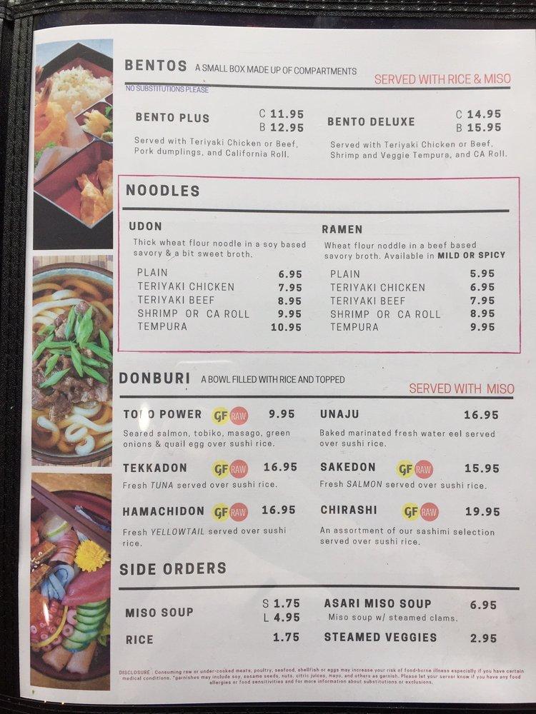 Menu at Bento Toro Sushi restaurant, Battle Ground