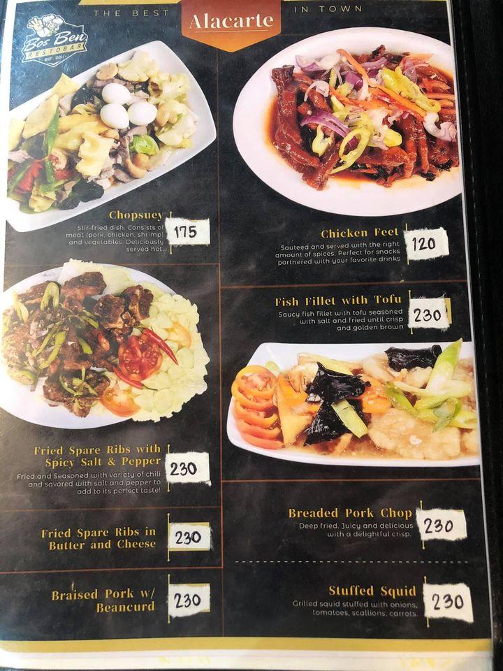 Menu at Bos Ben Restaurant and Sport Bar, Manila