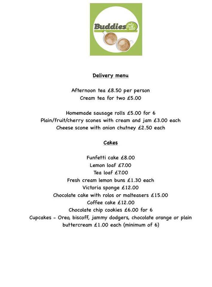 Menu at Buddies café restaurant, Wigston