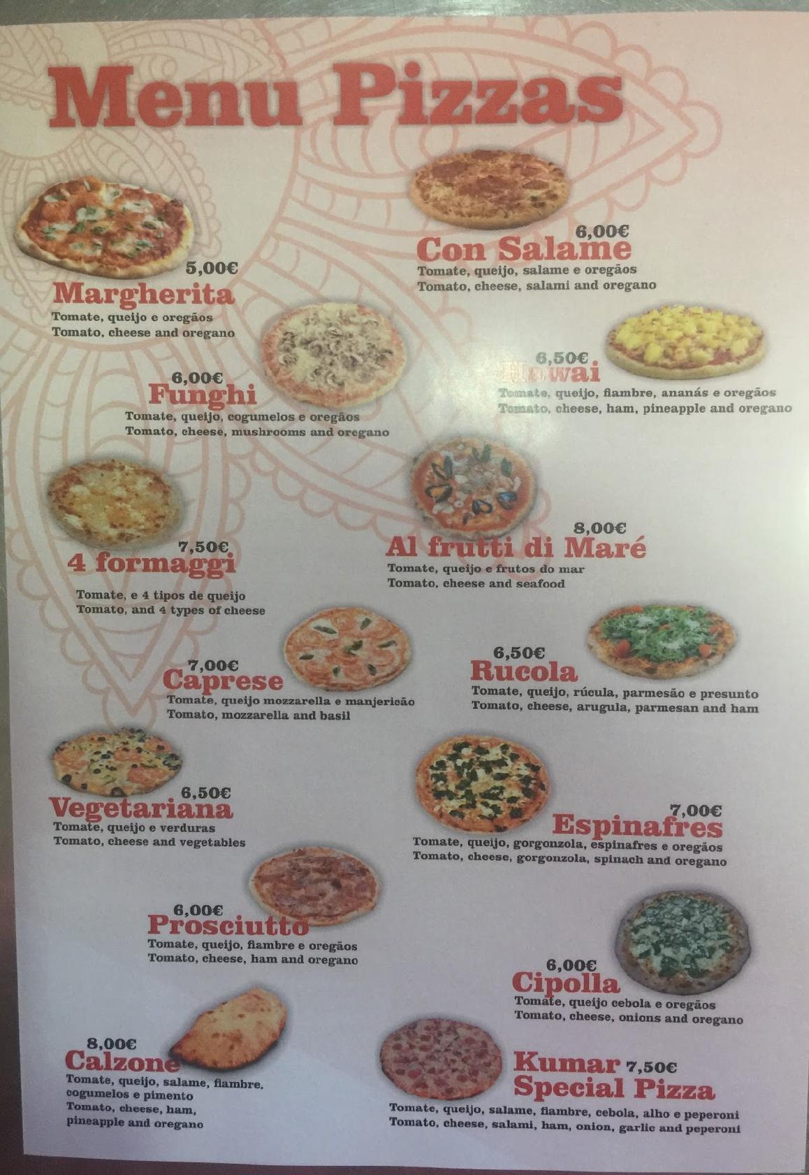 Menu em Kumar Kebab & Pizza House restaurante, Lisboa
