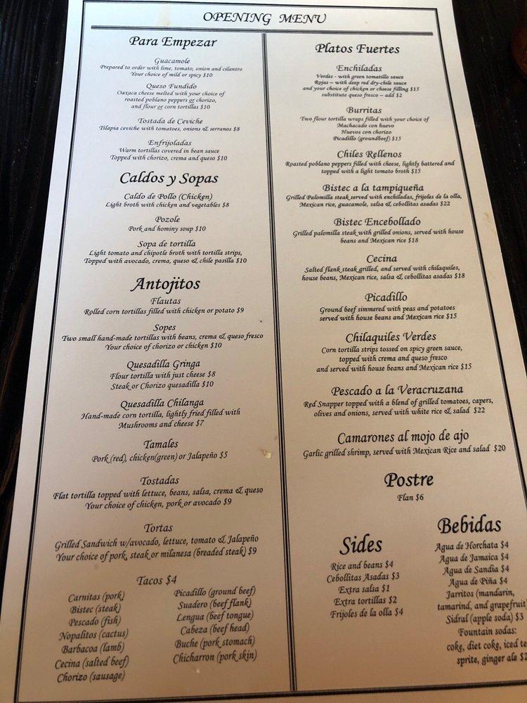 Menu at Los Cuernos restaurant, Jersey City