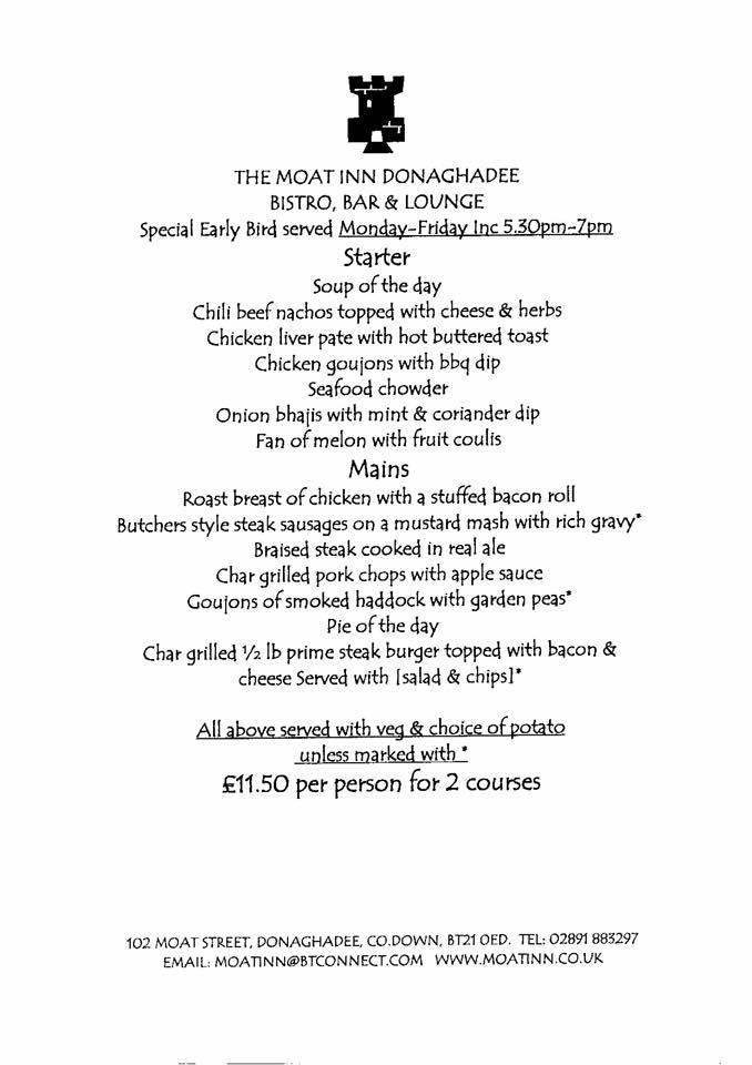 Menu at Moat Inn pub & bar, Donaghadee