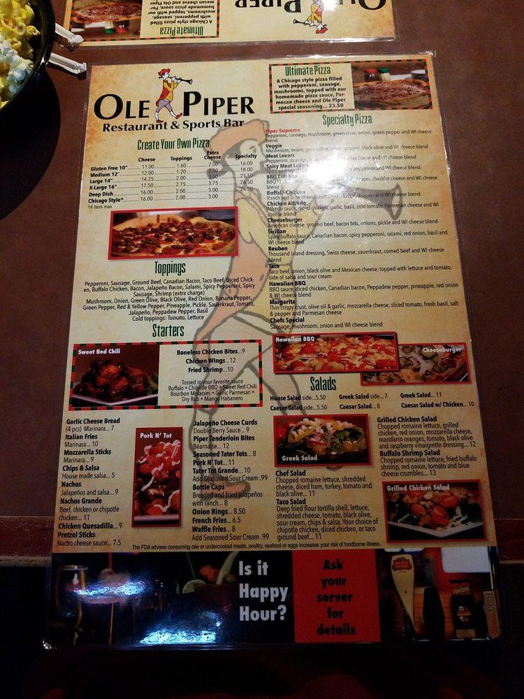 Menu at Ole Piper Family Restaurant & Sports Bar, Apple Valley