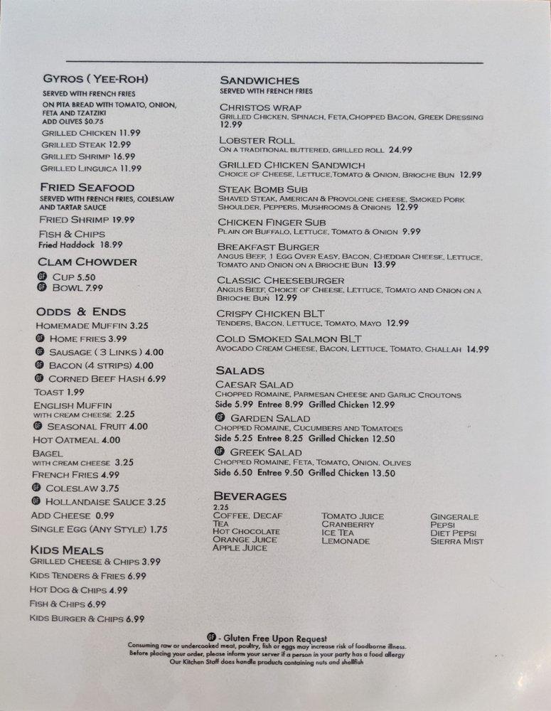Menu at Red Skiff Restaurant, Rockport, 25 Massachusetts 127 Alt