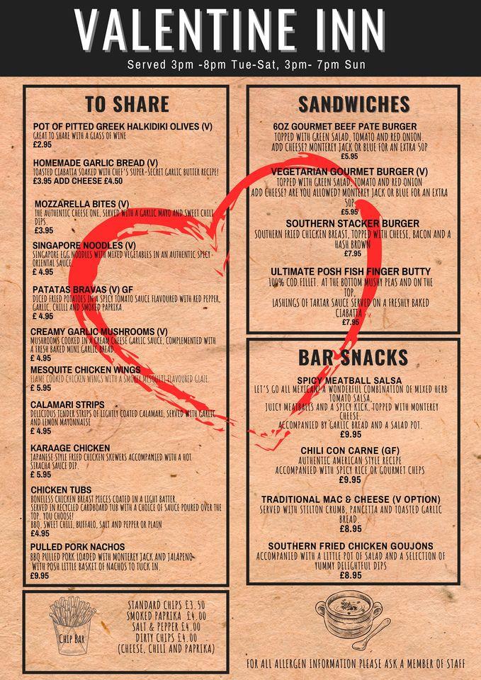 Menu at The Valentine Inn pub & bar, Llanddulas