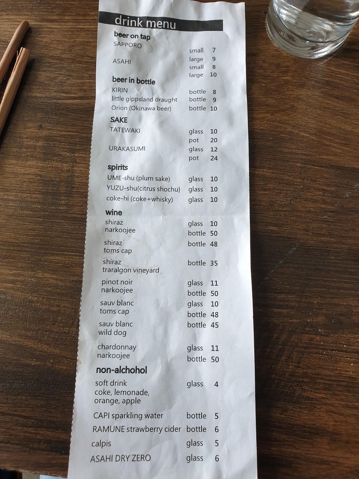 Carta de A red dot Japanese Restaurant, Traralgon
