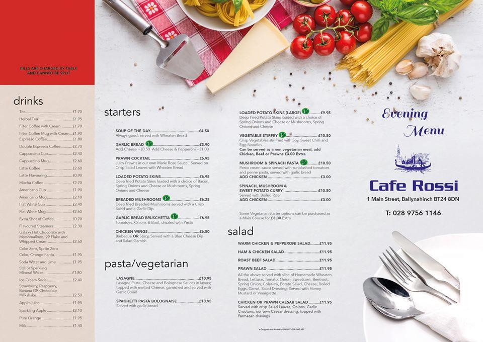 Menu at Café Rossi cafe, Ballynahinch