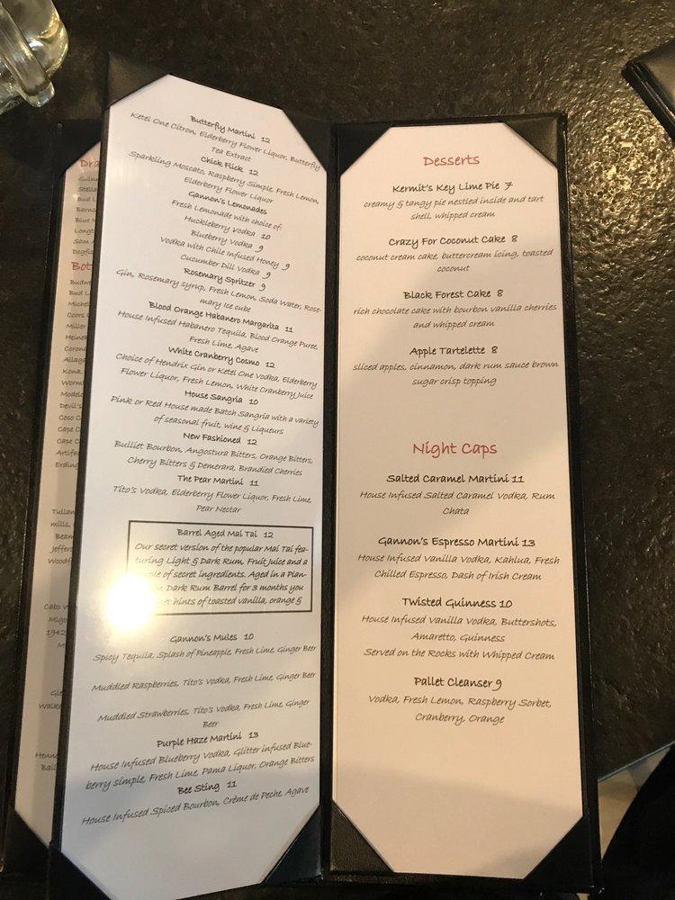 Menu at Gannon's Tavern pub & bar, Barnstable
