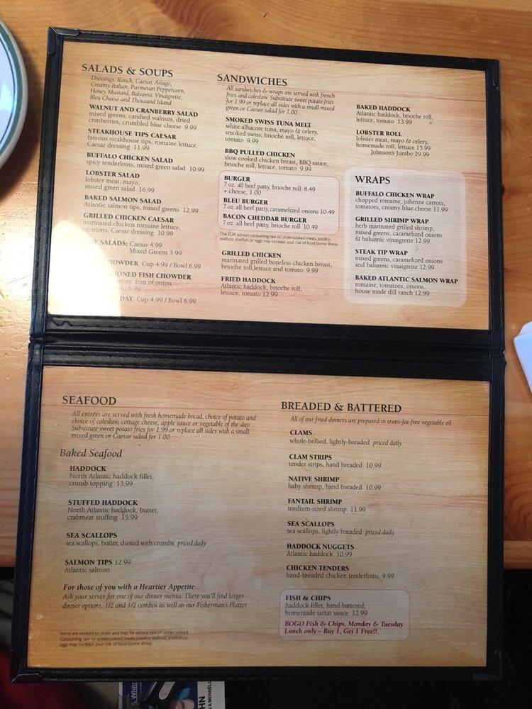 Menu at Johnsons Seafood & Steak steakhouse, North Berwick