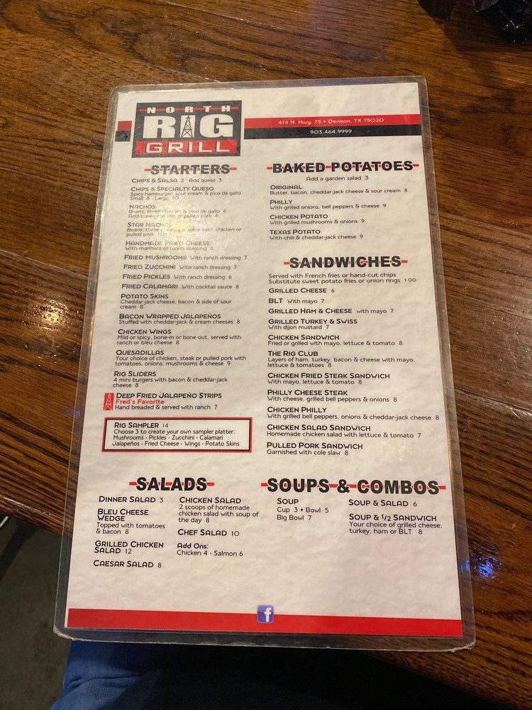 Menu at North Rig Grill pub & bar, Denison
