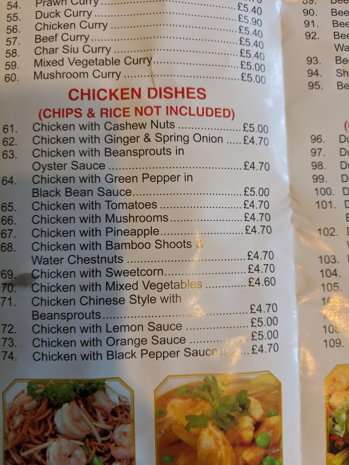 Menu at Peking fast food, Sheffield