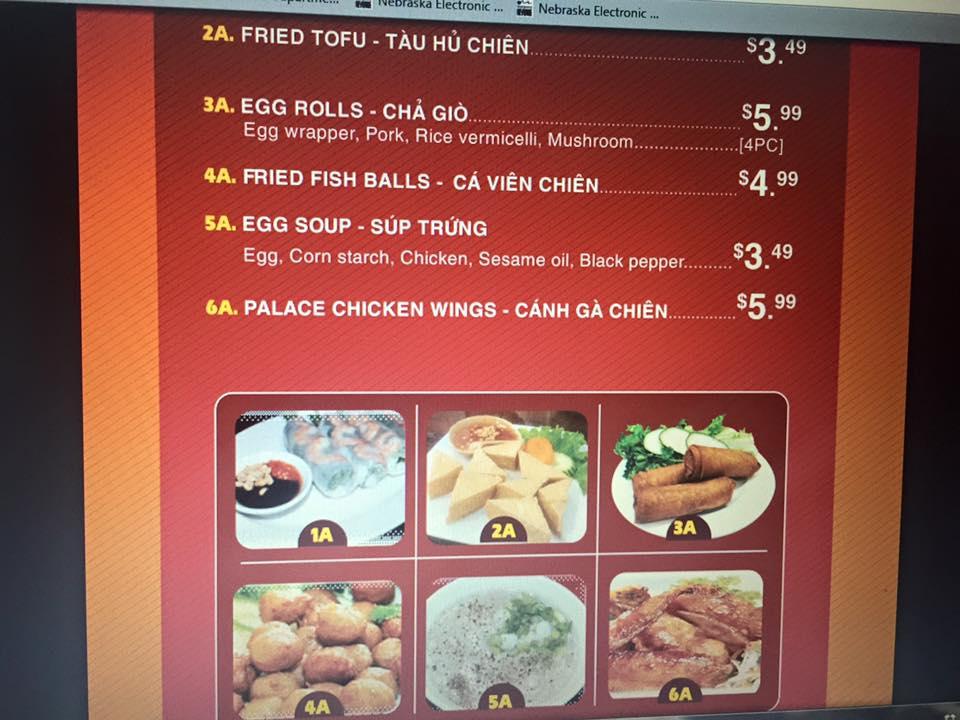 Menu at PHO 14 restaurant, Lincoln
