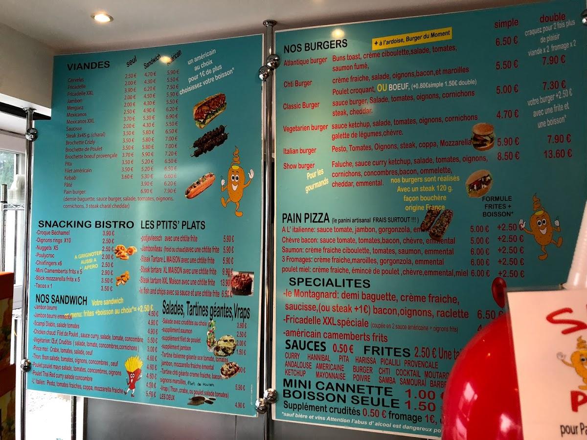 Menu au Show Patates restaurant, Masny