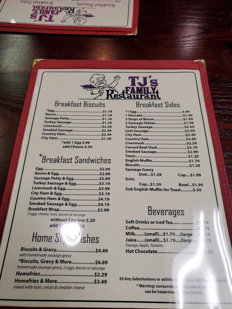 Menu at TJ's Family Restaurant, Rock Hill
