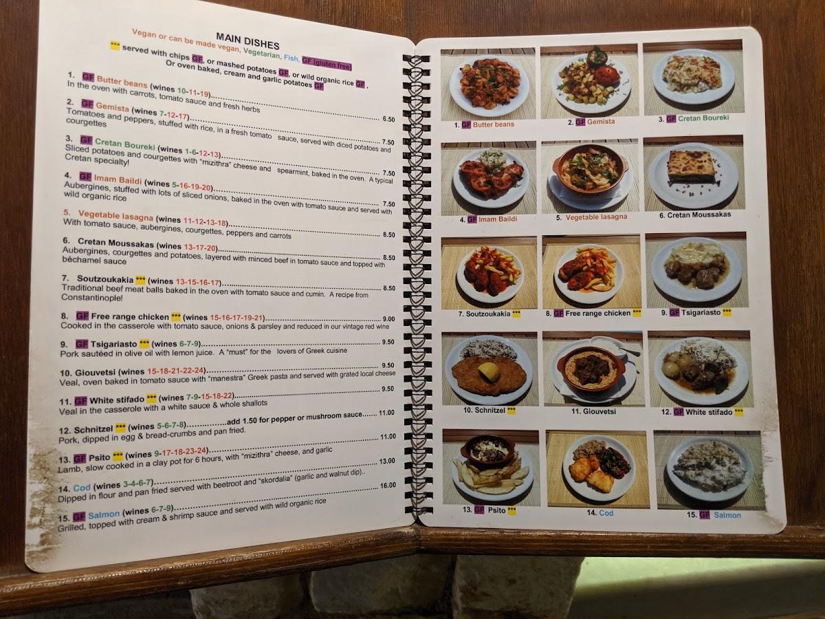 Menu at Talos Restaurant, Chania