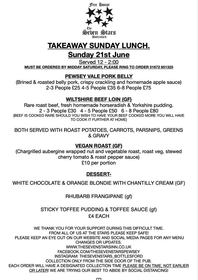 Menu at The Seven Stars Inn pub & bar, Upavon, The Seven Stars Inn
