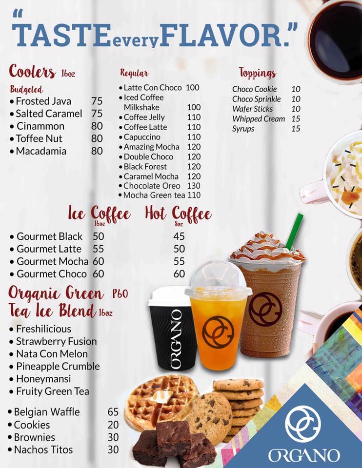 Menu at Cafe Organico, Baler