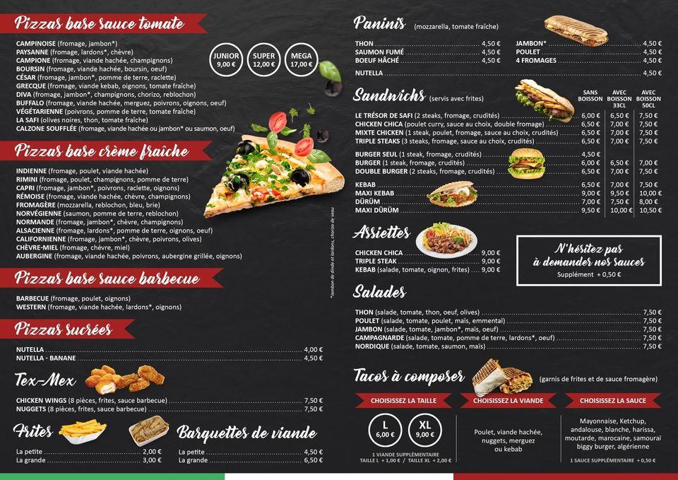 Menu at Le Tresor De Safi Kebab Pizzeria, Champigny