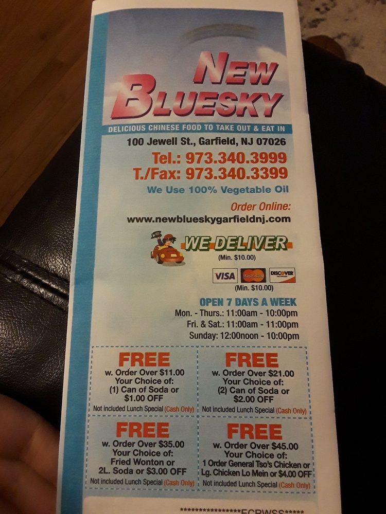 Menu at New Blue Sky restaurant, Garfield
