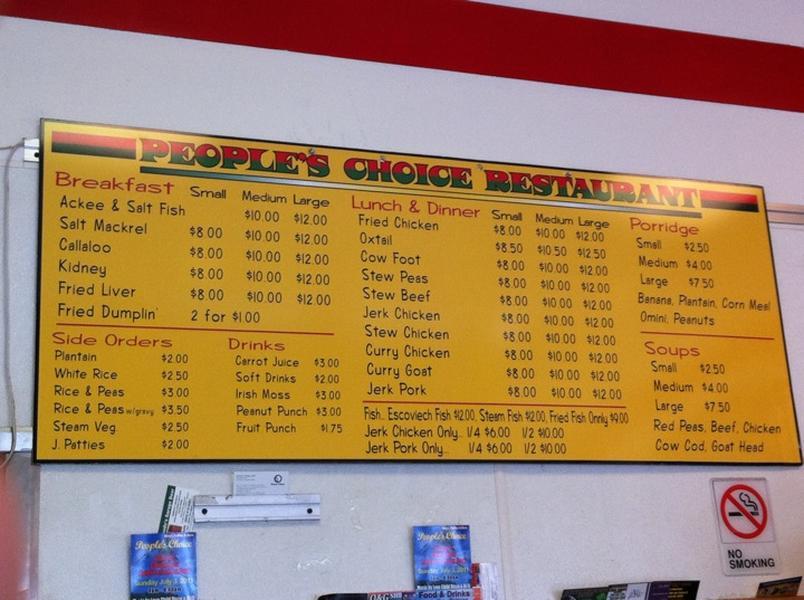 Menu at People's Choice restaurant, Norwalk