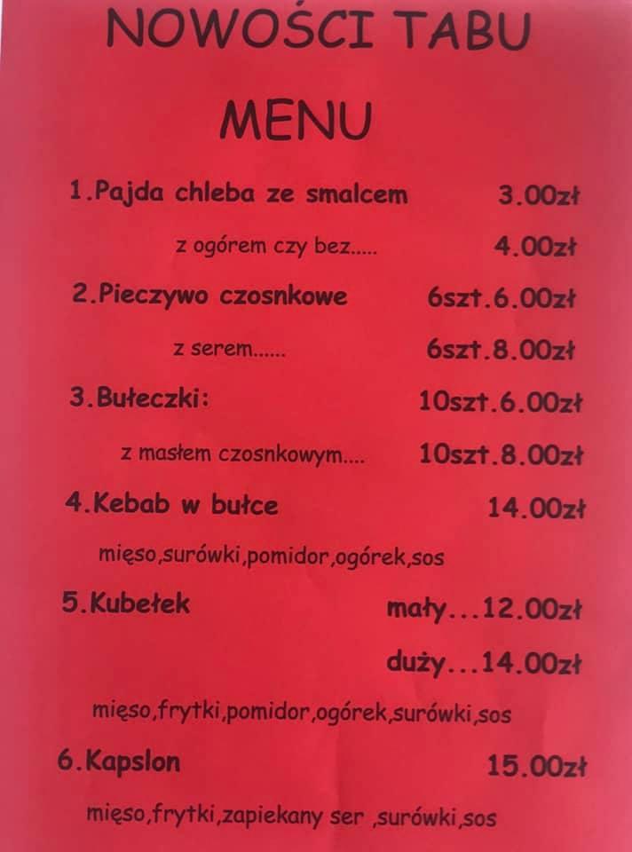 Menu at Pizzeria TABU, Lyski