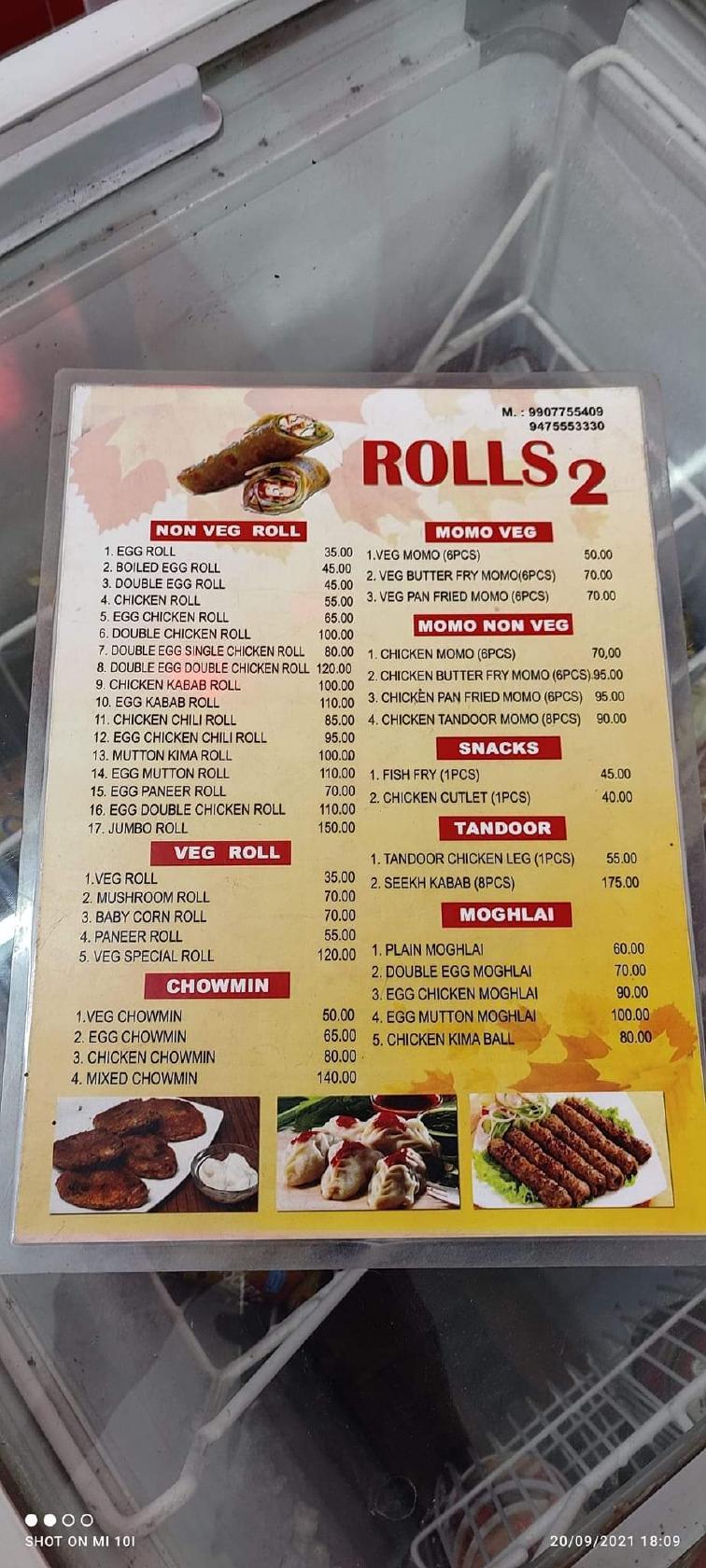 Menu at Rolls 2, Bardhaman